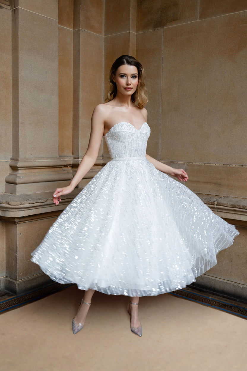 Monroe Handmade Sparkly Sequin Corset Midi Ball Gown Dress | Bridal Re ...